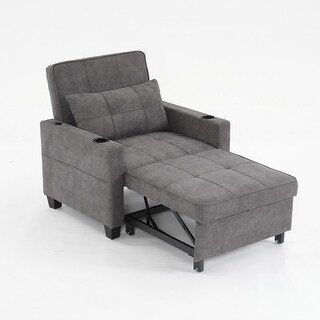 3-in-1 Convertible Futon Chair Bed with USB Ports, Dark Grey Tech Cloth ...