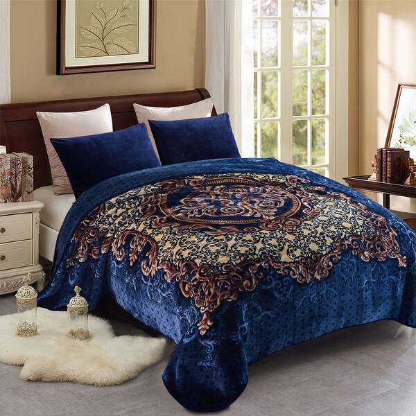 Heavy Crafted Floral Thick Winter Soft King Size Blanket 9 Lbs