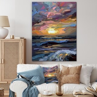 Designart "Coastal Cloudy Sunset Contemplation Wild Waves" Beach Canvas ...