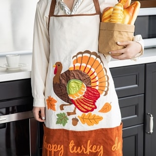 Glitzhome Thanksgiving Cotton Embroidered Turkey Apron - Bed Bath ...