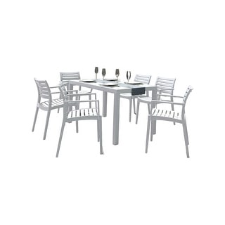 7-Piece White Rectangle Patio Dining Set with Arm Chairs 55" - Bed Bath ...