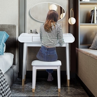 White oval makeup table set with mirror for bedroom,High Gloss Finish ...