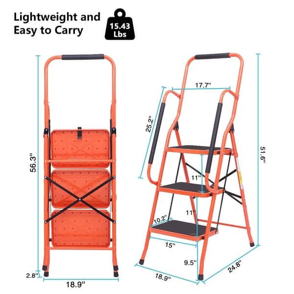 3 Step Ladder Safety Tool Ladder Folding Anti-Slip Step Stool Ladder ...