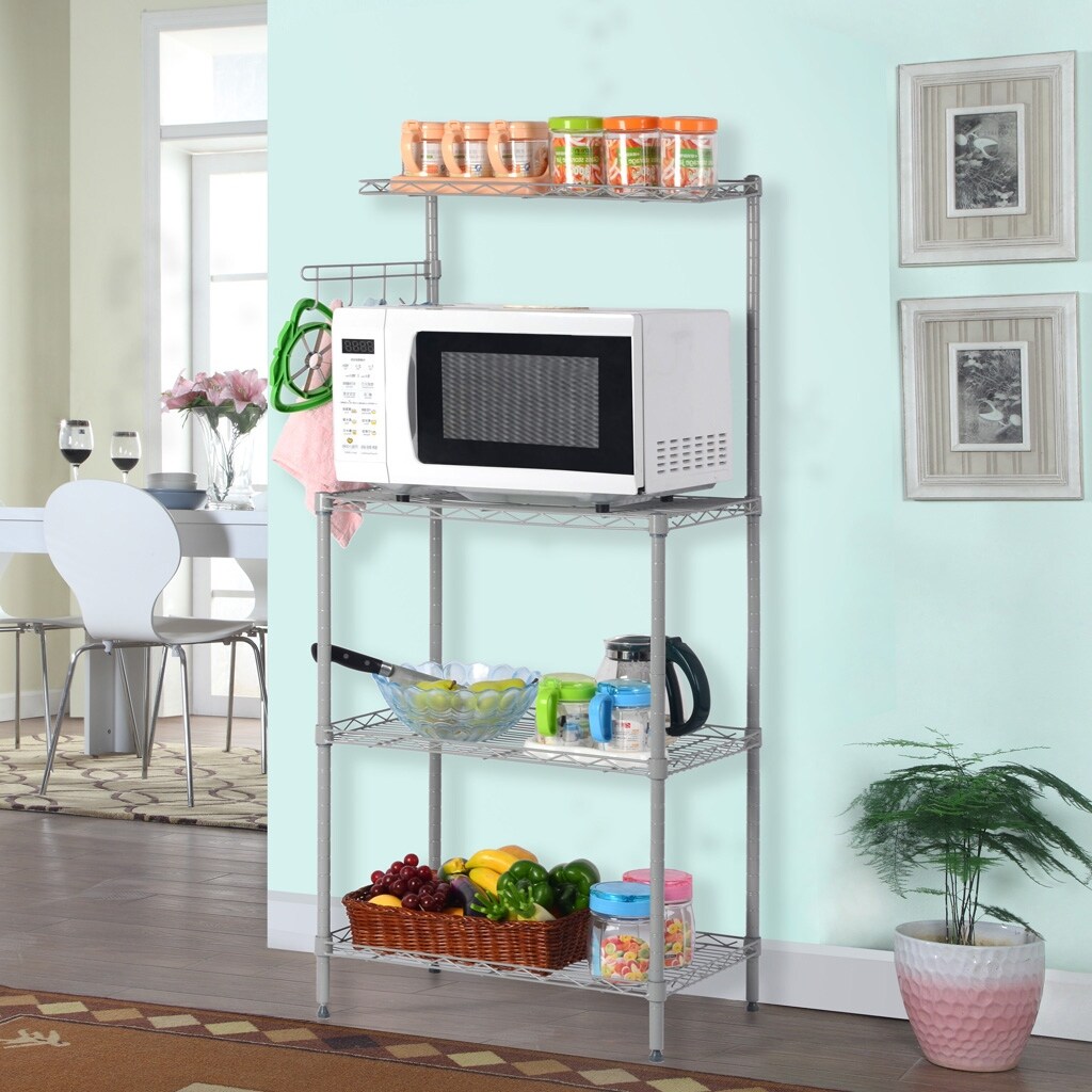 LANGRIA 3 Shelf All Metal Microwave Shelving Unit Organisational Storage Rack Shelving Adjustable Levelling Feet