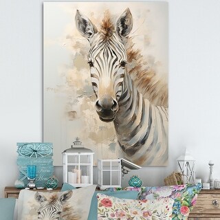 Designart "Beige And Gold Zebra Color Pop" Zebra Animal Wall Art - Bed ...