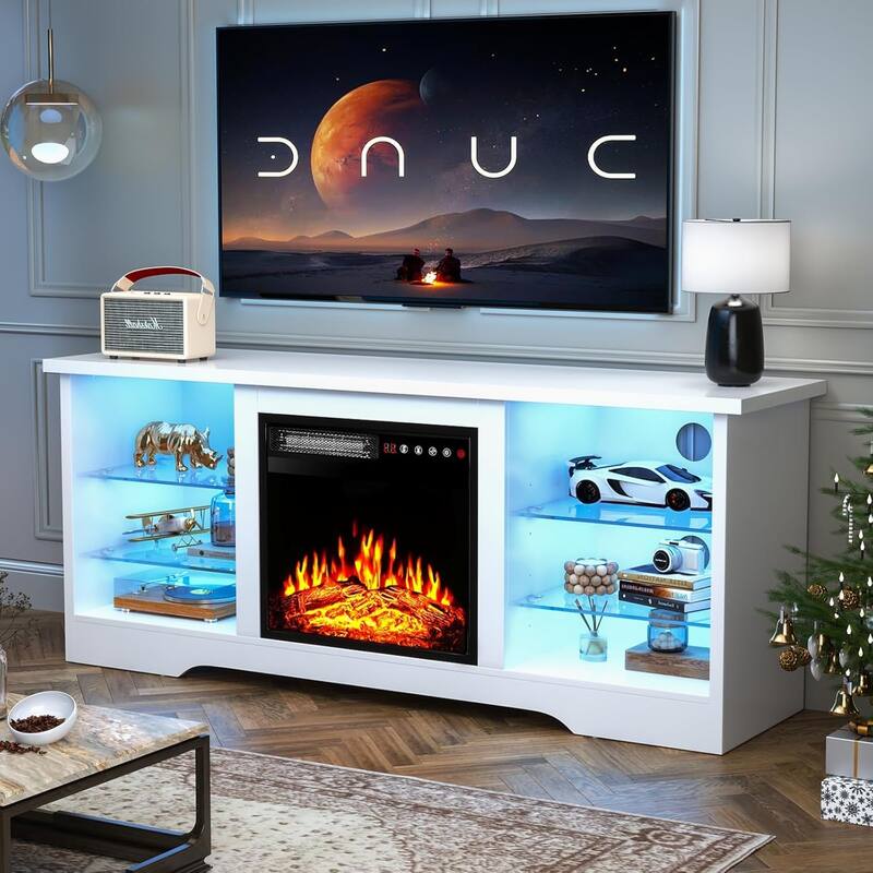 Bossin 58" Fireplace TV Stand with 18'' Electric Fireplace,Modern ...