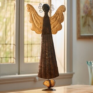 Kalalou A5797 Hand Hammered Standing Angel W Gold Wings & Caged Rock ...