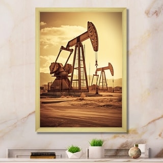 Designart "Vintage Oil Drilling Rig Horizon" Oil Rigs / Fields Framed ...
