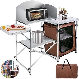 Camping Table, Outdoor BBQ Portable Grilling Stand w/Windscreen Bag ...