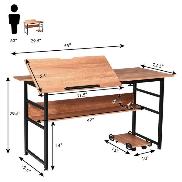 Gymax 55'' Computer Desk Writing Desk Drafting Desk Drawing Table w ...