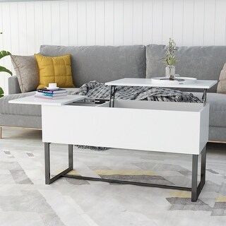Timechee 42.5" Half Lift Top Coffee Table w/ Hidden Storage, White - 42 ...