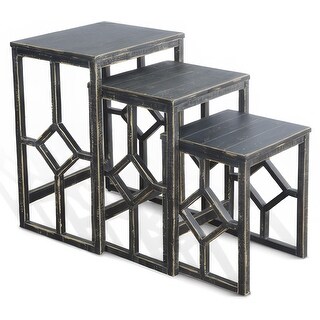 Rena 3 Piece Nesting Accent Table Set, Slatted, Rustic Black Mahogany - Bed Bath & Beyond - 42326134