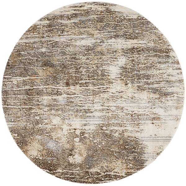 8' Tan Ivory And Brown Round Abstract Area Rug - 3'6" - Bed Bath ...