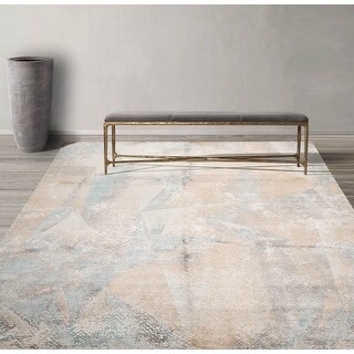 Hand Knotted Beige Tibetan Sherpa Wool &Silk Modern Oriental Area Rug ...