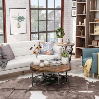 Coffee Table Round Cocktail Tables Snack Tables with Storage Shelf ...