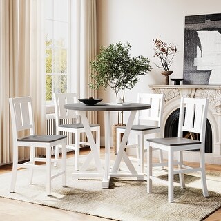 Farmhouse 5-Piece Counter Height Dining Set with Round Dining Table and ...
