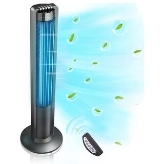 Black Oscillating Timer Modern Tower Fan with Remote Control - Bed Bath ...