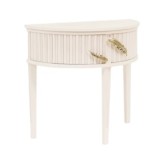 30" White Ribbed Small Console Table with Metallic Gold Feather ...