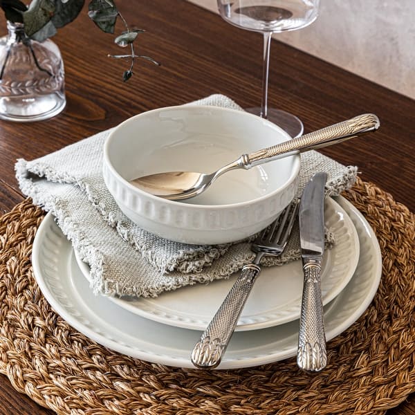 Over and Back 24pc White Porcelain Fluted Dinnerware Set - Bed Bath ...