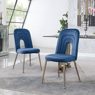 Set of 2 Velvet Upholstered Dining Chair Bed Room Side Chair with Metal ...