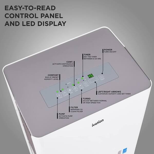 Ivation 50 Pint Energy Star Dehumidifier with Continuous Drain Hose ...