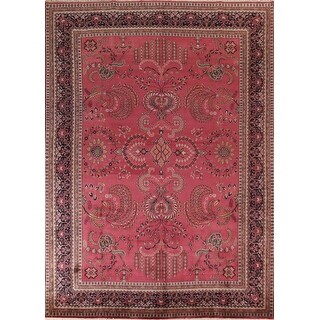 Pink Floral Sarouk Indian Area Rug Handmade Wool Carpet - 9'0"x 12'2 ...