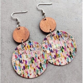 Silvertone dotted disk drop earrings in multi colours on cork - Bed ...