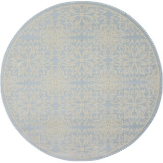 HomeRoots 5' Light Blue Round Floral Power Loom Area Rug - 5' Round ...