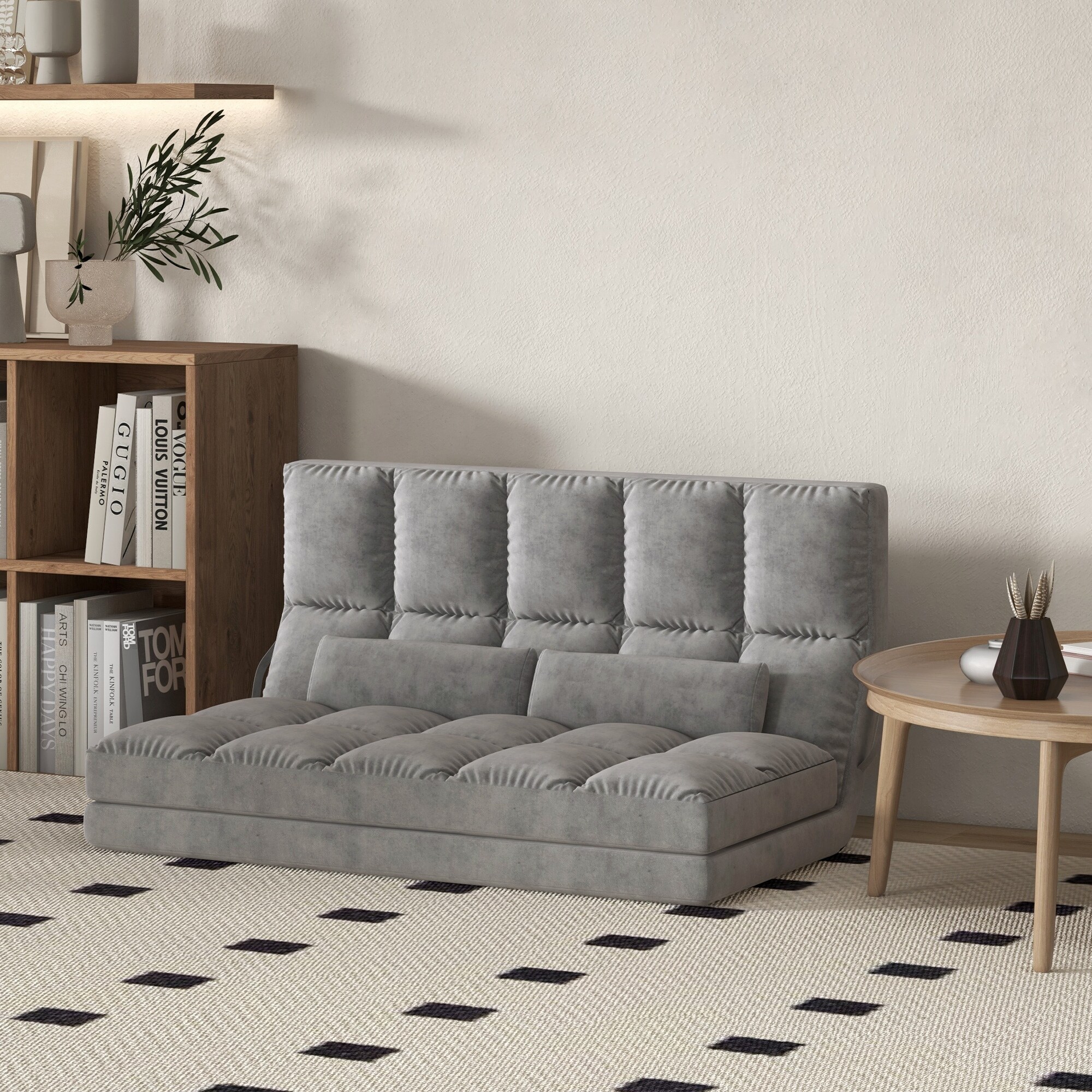 HOMCOM Convertible Floor Sofa Chair, Folding Couch Bed, Guest Chaise ...