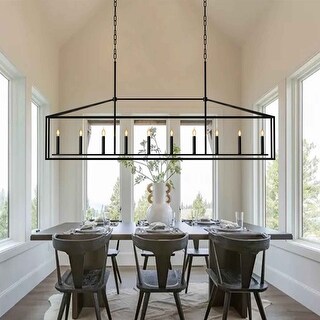 Large Rectangle Light Fixture Black Linear Chandelier for Dining Room ...