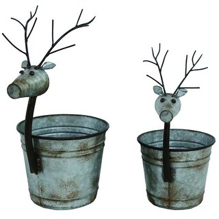 Set of 2 Silver Rustic Finish Christmas Reindeer Buckets 19" - Bed Bath ...
