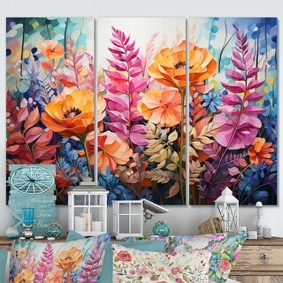 Designart "Multicolored Ferns Collage V" Floral Wall Art Print Set ...