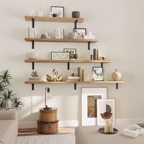 Wallniture Cervo 60-72-84 inch Long, Floating Wood Wall Shelf with ...