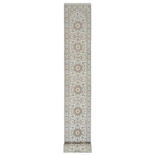Shahbanu Rugs Ivory 250 KPSI Wool and Silk Hand Knotted Nain with ...