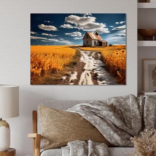 Designart "Farmhouse Fields Of Gold I" Landscapes Metal Wall Art Living ...