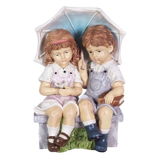 Exhart Solar Boy and Girl with Umbrella Garden Statuary, 17 Inches tall ...