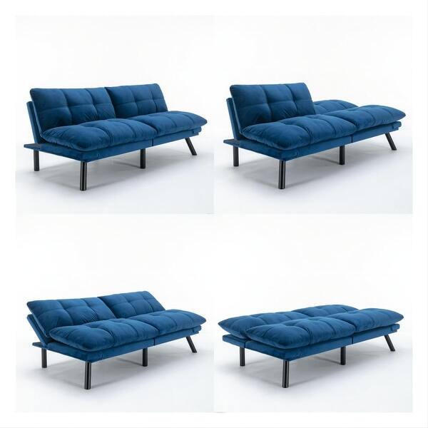 Navy Blue Velvet Sleeper Sofa Bed Fold Futon Couch w/ Adjustable Arms ...