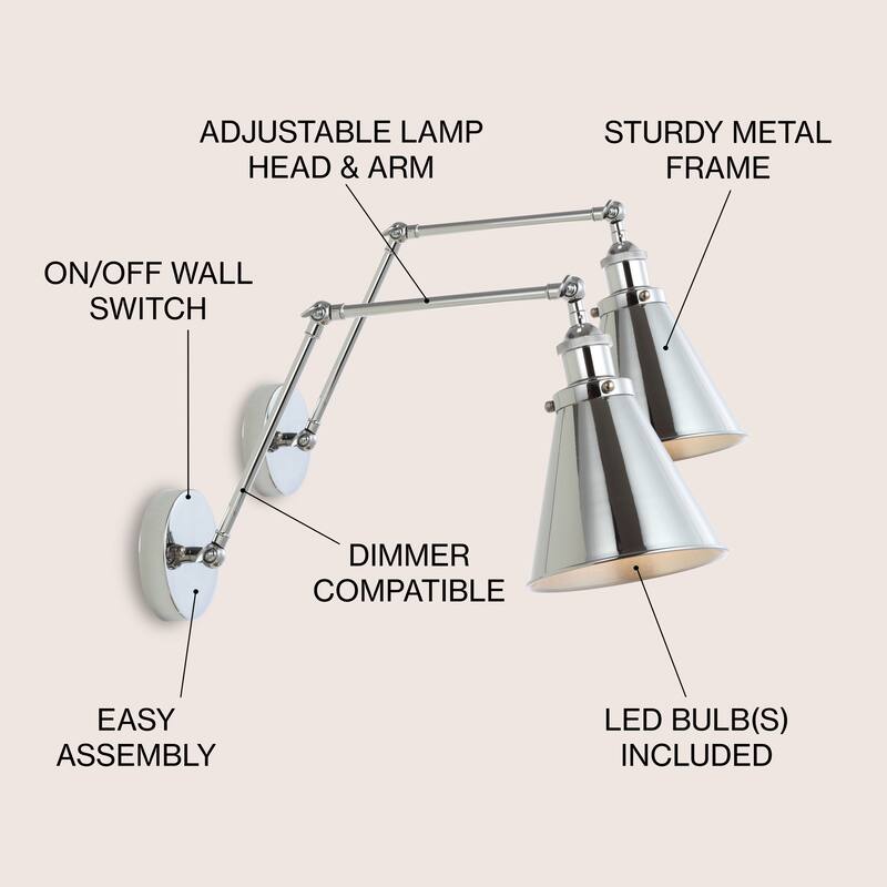 Elliot 7" Adjustable Arm Metal LED Wall Sconce, Chrome by JONATHAN Y ...