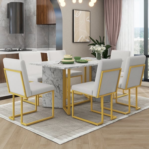 Elegant 7-Piece Modern Dining Table Set, Artificial Marble Sticker ...