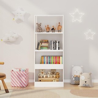 Kids Bookshelf Wall Mounted, 4-Tier Book Shelf Organizer, Tall Wooden ...