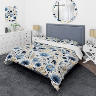 Designart "Blue And White Ferns Tranquility III" Beige Cottage Bedding ...