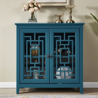 Teal Blue Buffet Sideboard with Adjustable Shelf and Carved Doors - Bed ...