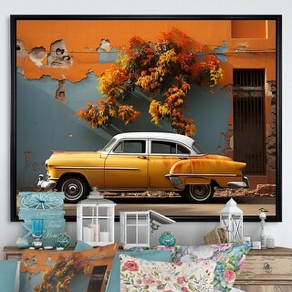Designart "Yellow Cuba Classic Car" Cuba Framed Wall Decor - Bed Bath ...