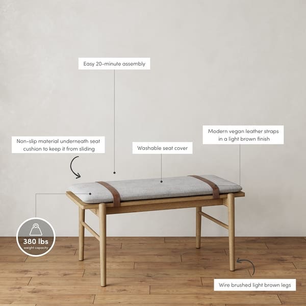 Nathan James Gugan Mid-Century Light Brown Bench with Removable Ivory ...
