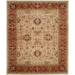 Traditional Beige Hand-Knotted Wool Area Rug - Bed Bath & Beyond - 41420721