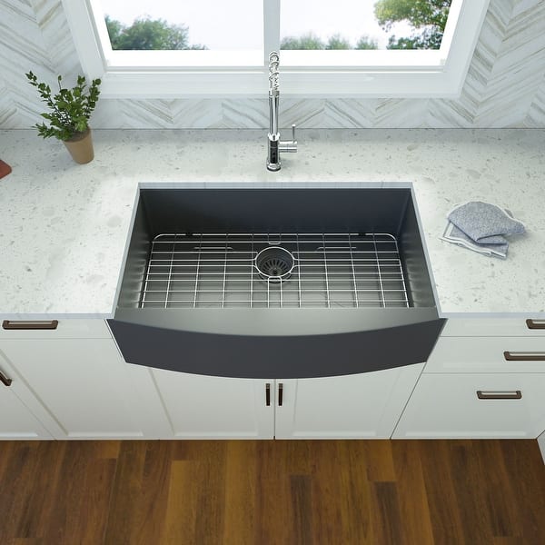 30-inch Kitchen Sink Gunmetal Black Stainless Steel Single Farm Kitchen ...