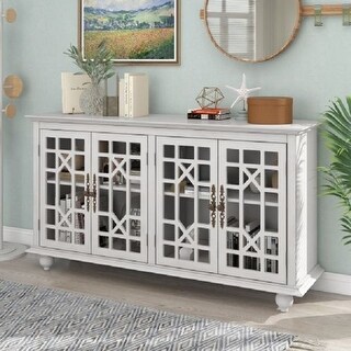 Sideboard with Adjustable Height Shelves, Metal Handles, and 4 Doors for Living Room, Bedroom ...