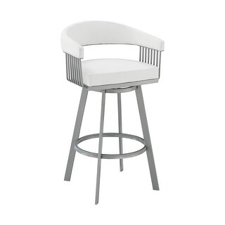 26" Mod White Faux Leather Silver Finish Swivel Bar Stool - Bed Bath ...