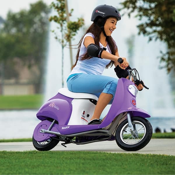purple razor scooter with seat