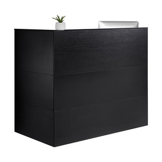 Black MDF L-Shaped Reception Desk with Storage Drawer, Cabinet and ...